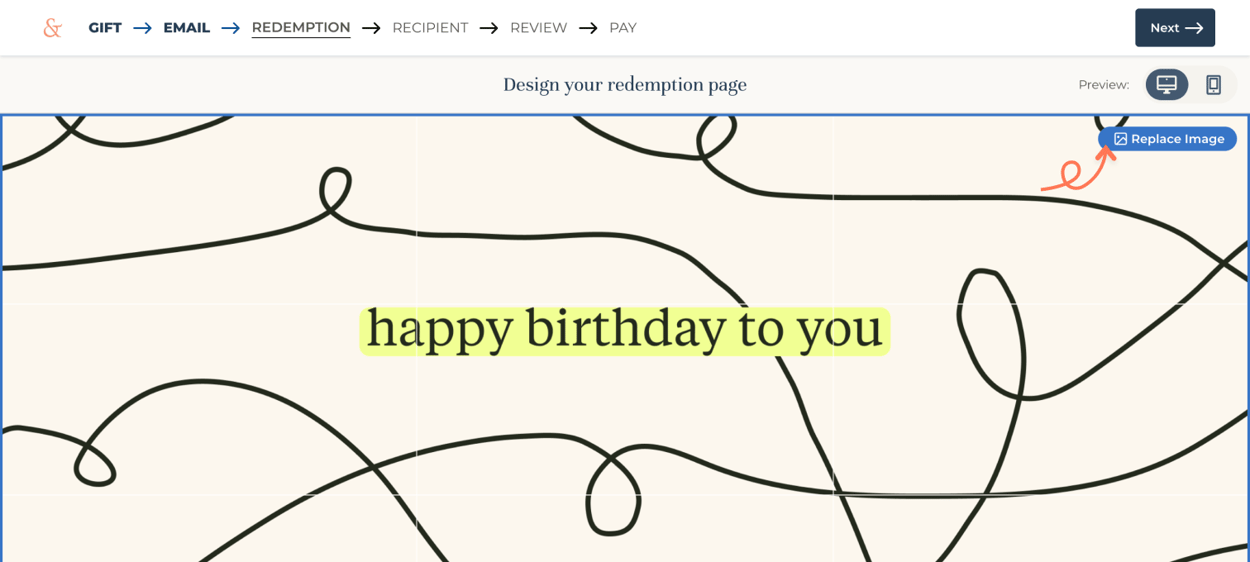 How do I change or edit my gift redemption page header image?